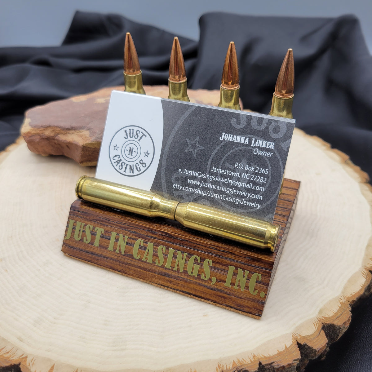 Desktop Hardwood Bullet Business Card Holder w/ Personalization (22 ch ...