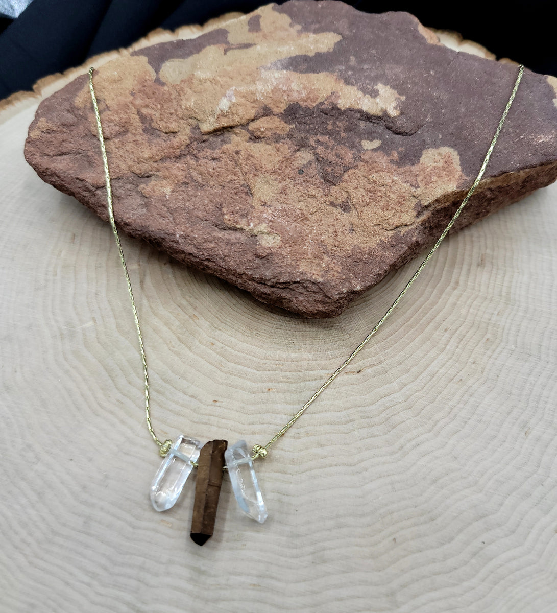 Triple Crystal Short Necklace - Clear and Bronze Tinted Quartz – Just ...