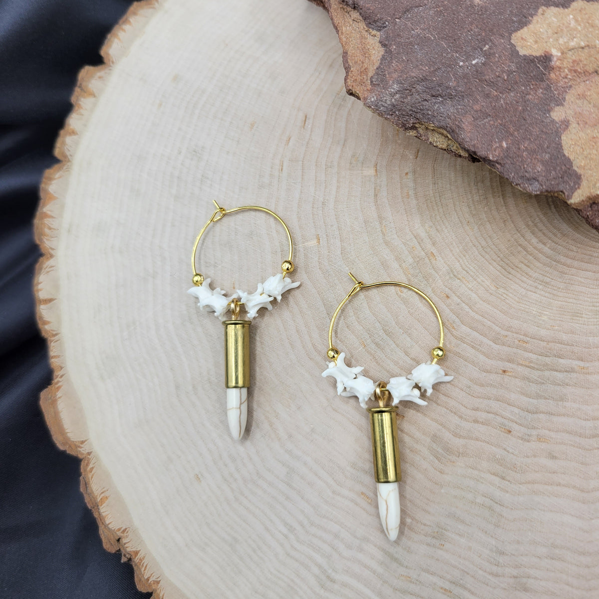 Dainty Rattlesnake Vertebrae & Bullet Spike Hoops – Just In Casings Jewelry